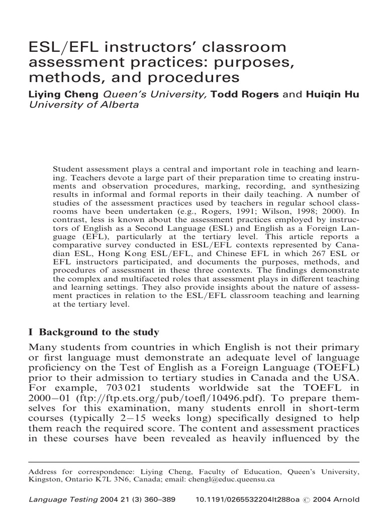 ESL/EFL Assessment Practices Study | PDF | Educational Assessment ...