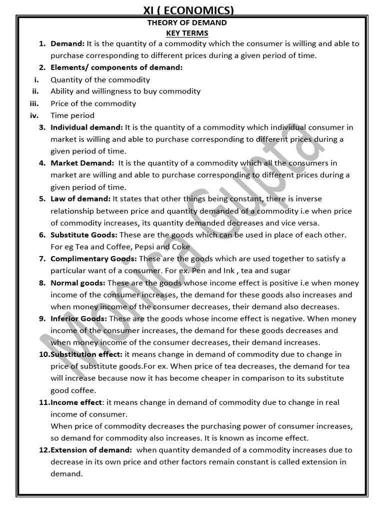 Notes For Demand and Elasticity of Demand | PDF