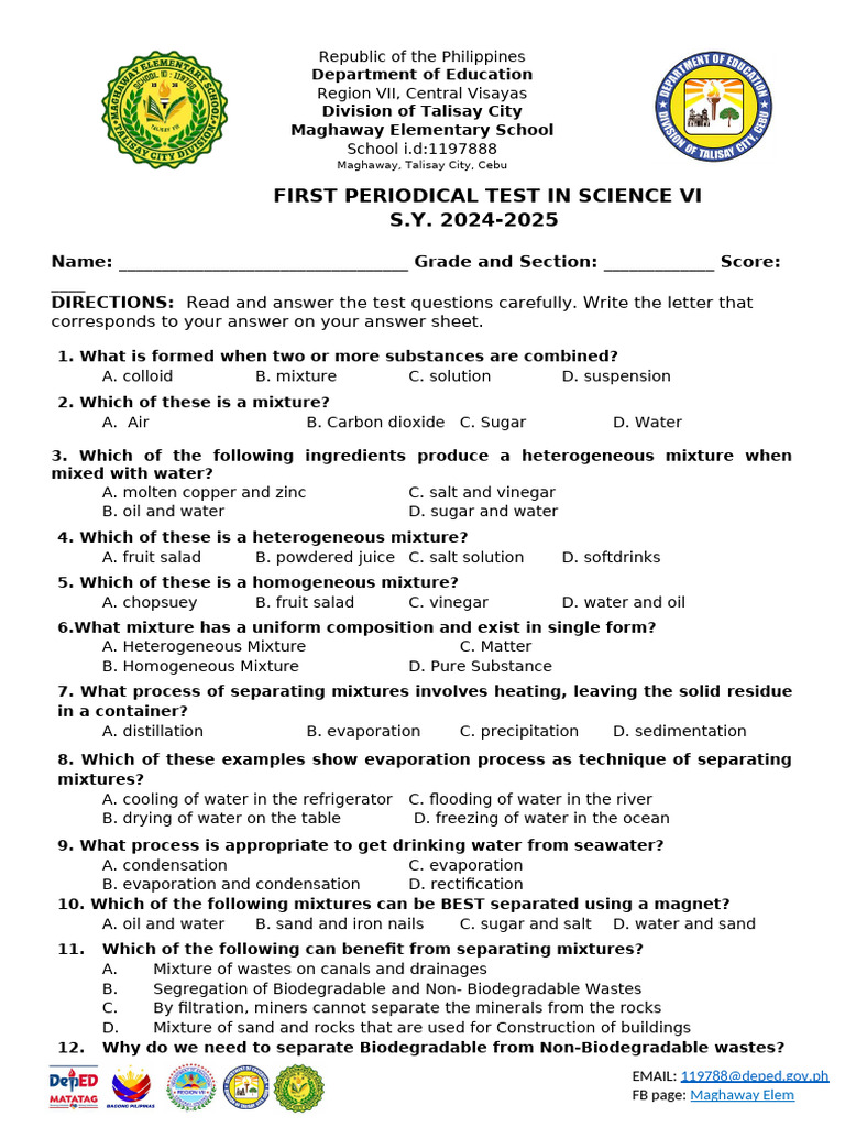 First Periodical Test in Science 6 | PDF
