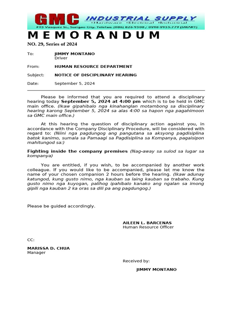 Memo 29 Notice of Hearing | PDF