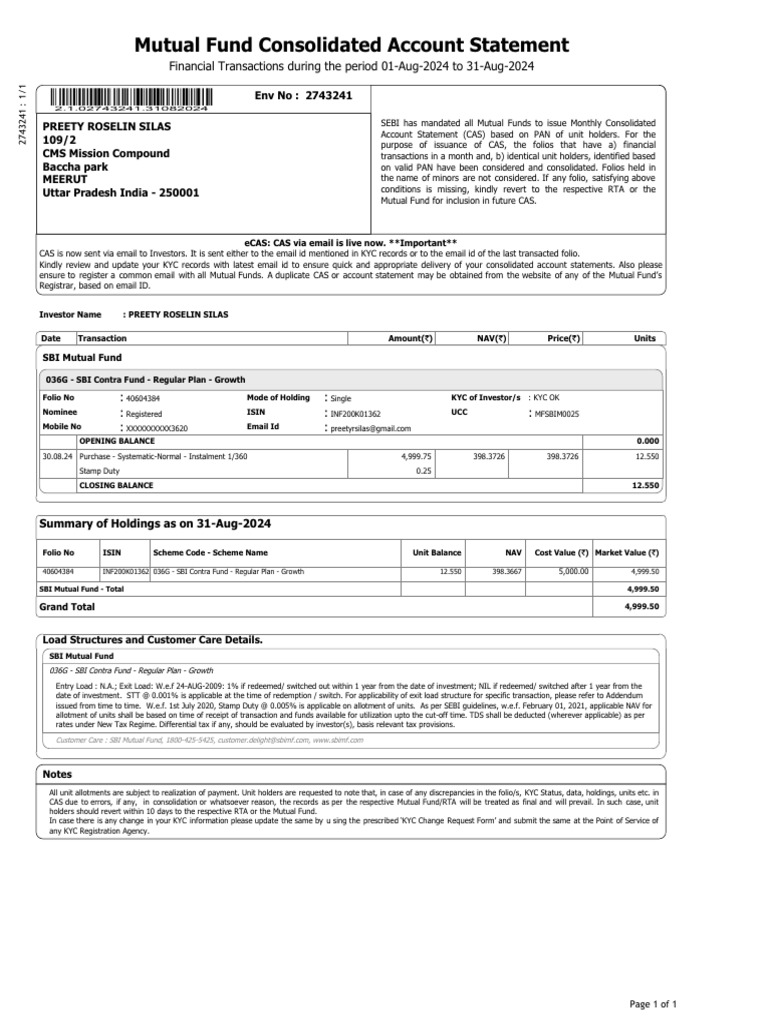 SBI MF Statement | PDF