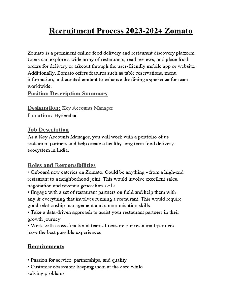 Recruitment Process Zomato | PDF