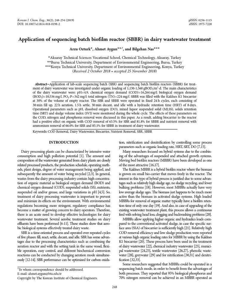 2.application of Sequencing Batch Biofilm Reactor (SBBR) in Dairy ...