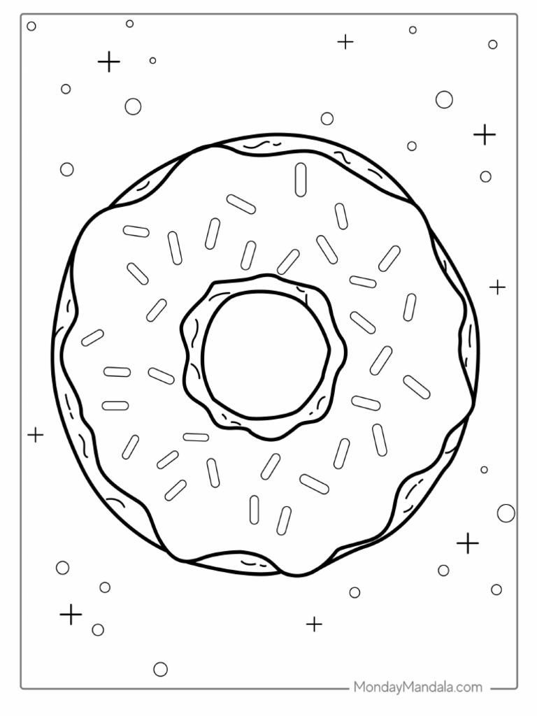 Simple Outline of Glazed Donut With Sprinkles | PDF