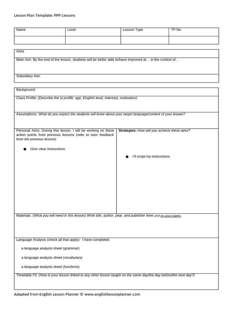 Lesson Plan PPP Template | PDF