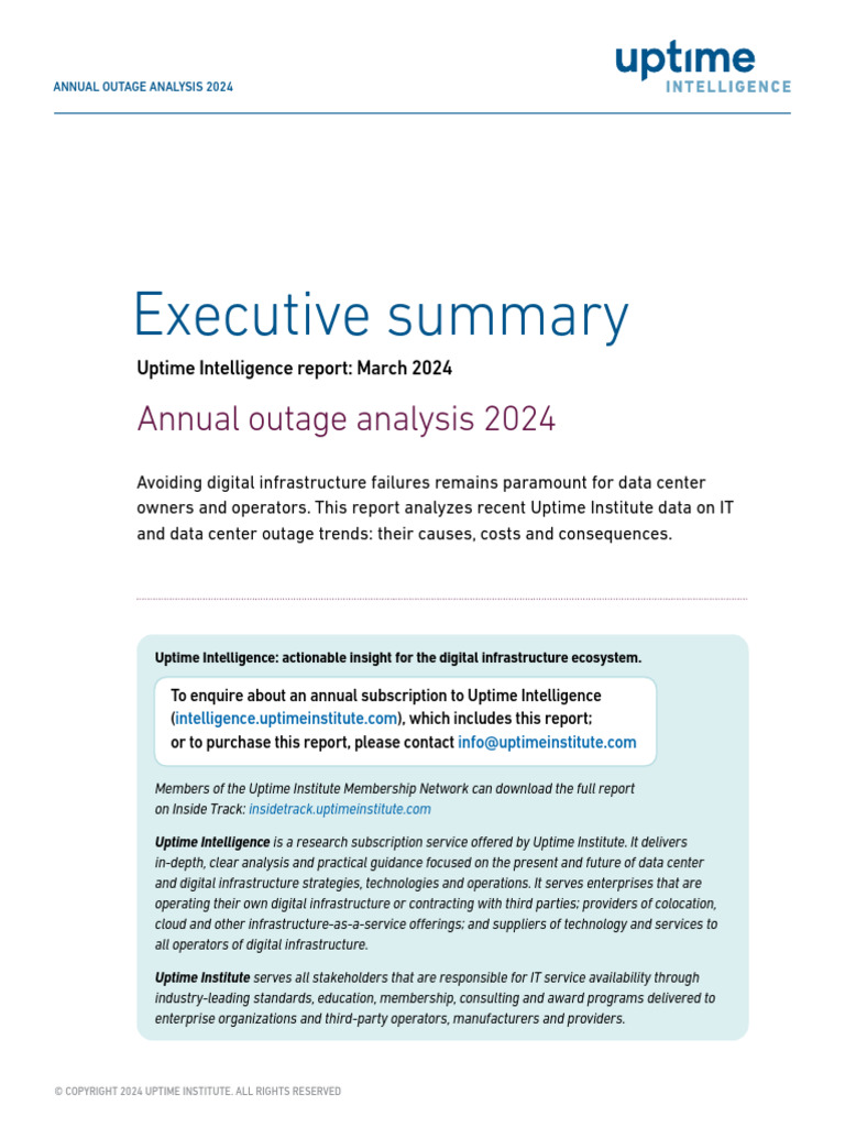 UPTIME Annual Outage Analysis 2024 | PDF | Data Center | Technology ...