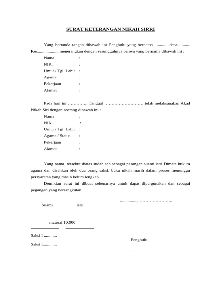 Surat Keterangan Nikah Sirri | PDF