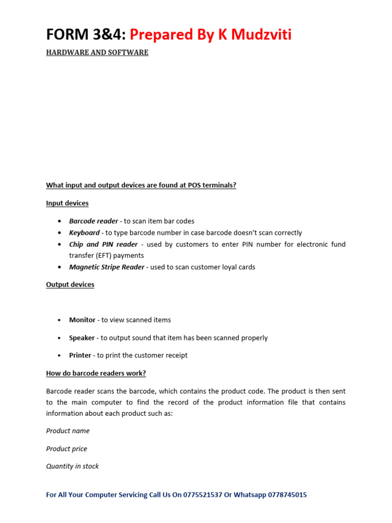 Form 3&4 Section HARDWARE AND SOFTWARE | PDF