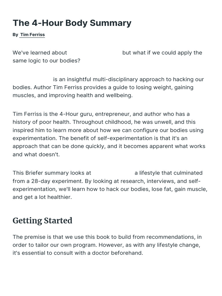 The 4-Hour Body | PDF