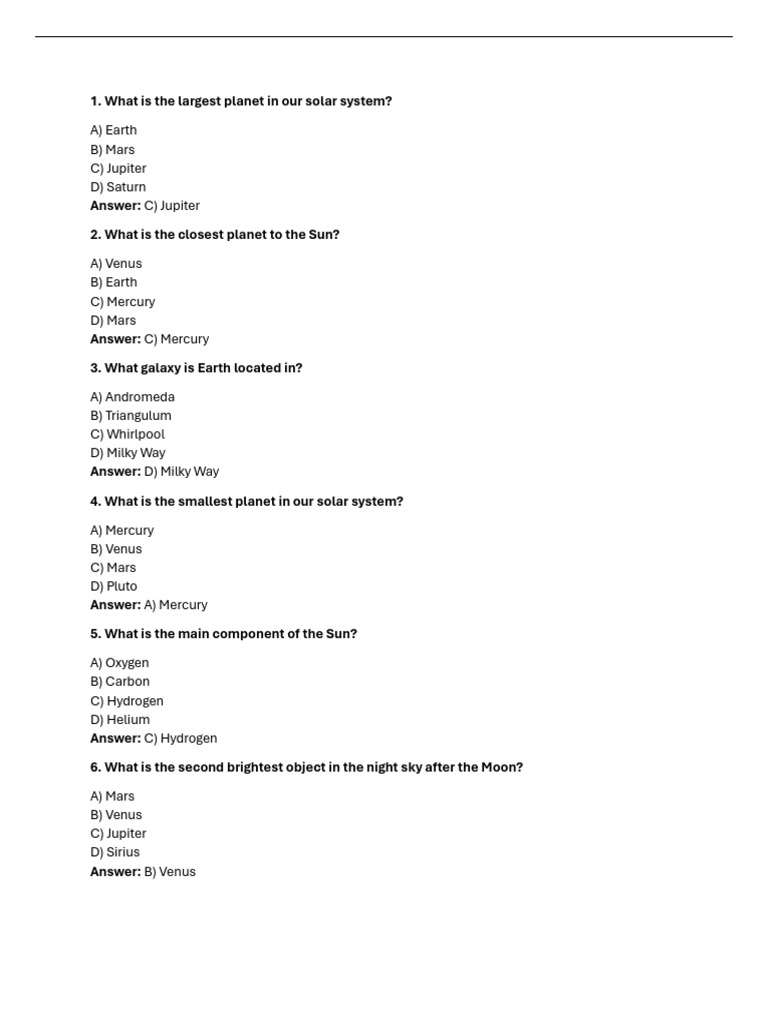 Besic Astronomy Question Set 01 PDF | PDF
