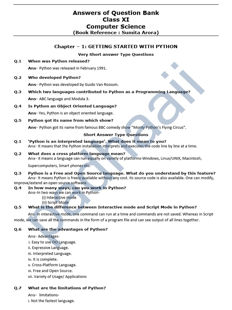 Question Bank Class Xi Cs Answer | PDF