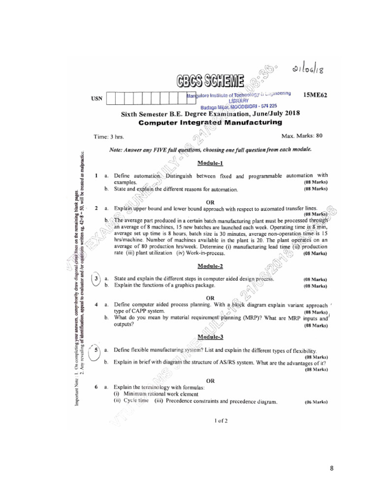 CIM Old Question Paper | PDF