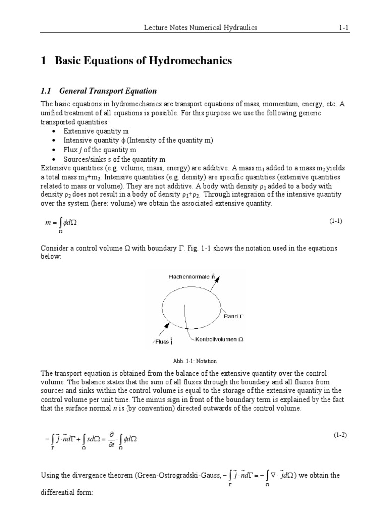 1 Basic Equations of Hydromechanics: 1.1 General Transport Equation ...