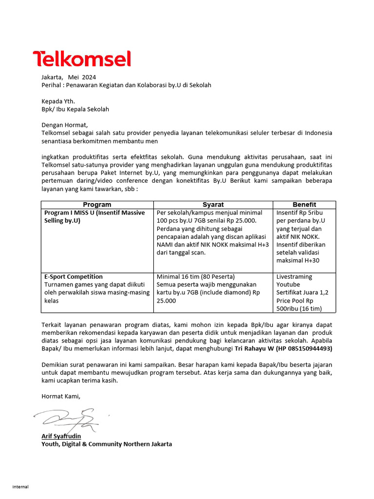 Tri Rahayu W Surat Penawaran By.u Buddies CMR Mei 2024 | PDF
