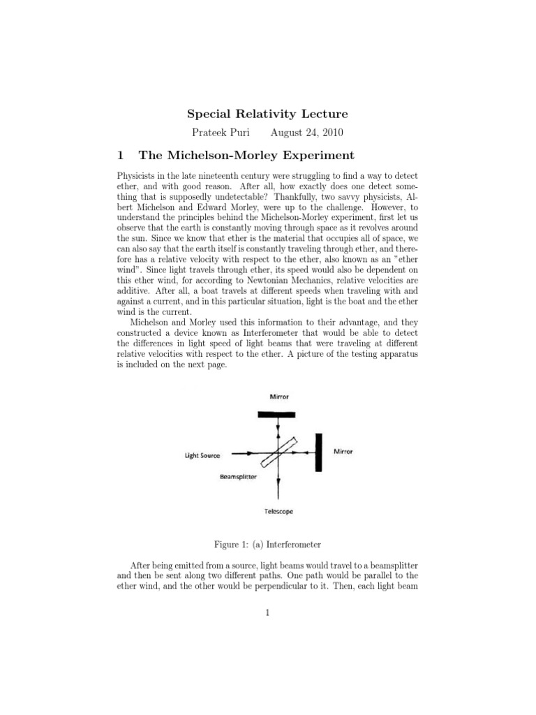 The Michelson-Morley Experiment (Einstein's Relativity) | Luminiferous ...
