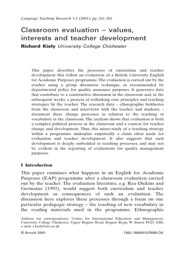 2001 Kiely Classroom Evaluation | PDF