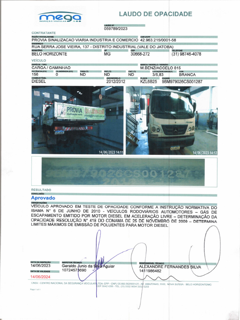 Laudo de Opacidade - Válido Até 14-06-24 | PDF