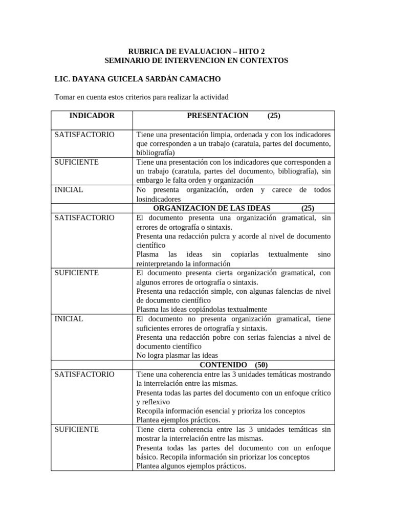 Rubrica de Evaluacion Hito 2 | PDF | Lingüística | Comunicación humana