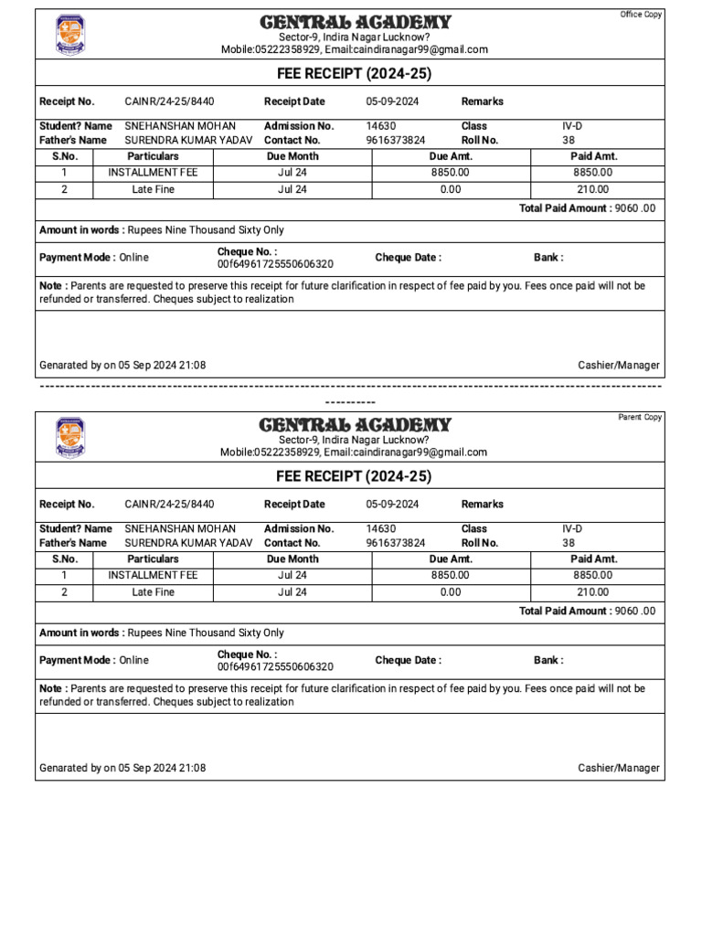 Fee Receipt PDF | PDF