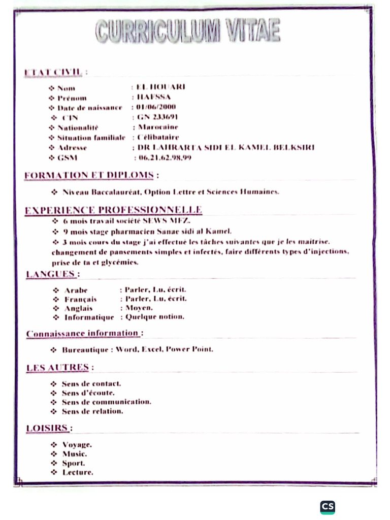 CV Hafsa | PDF