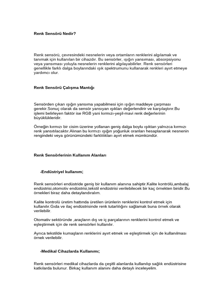 Renk Sensörü Nedir | PDF