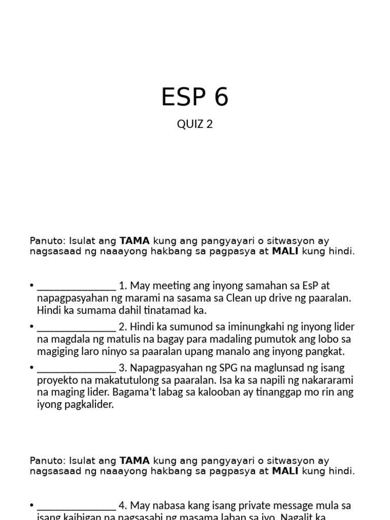 ESP 6 QUIZ 2 | PDF
