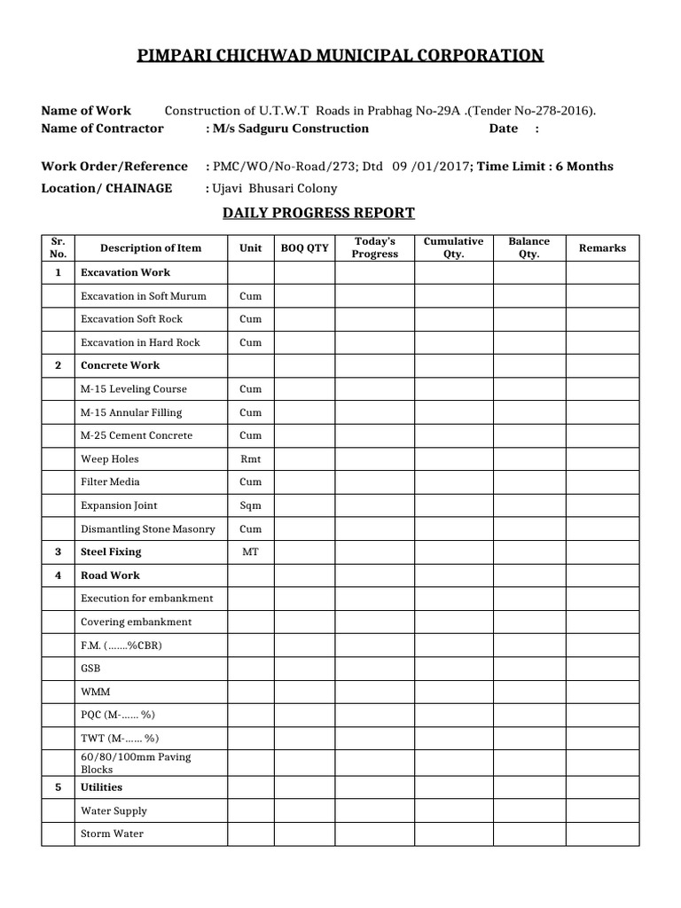 Daily Progress Report -Format | PDF