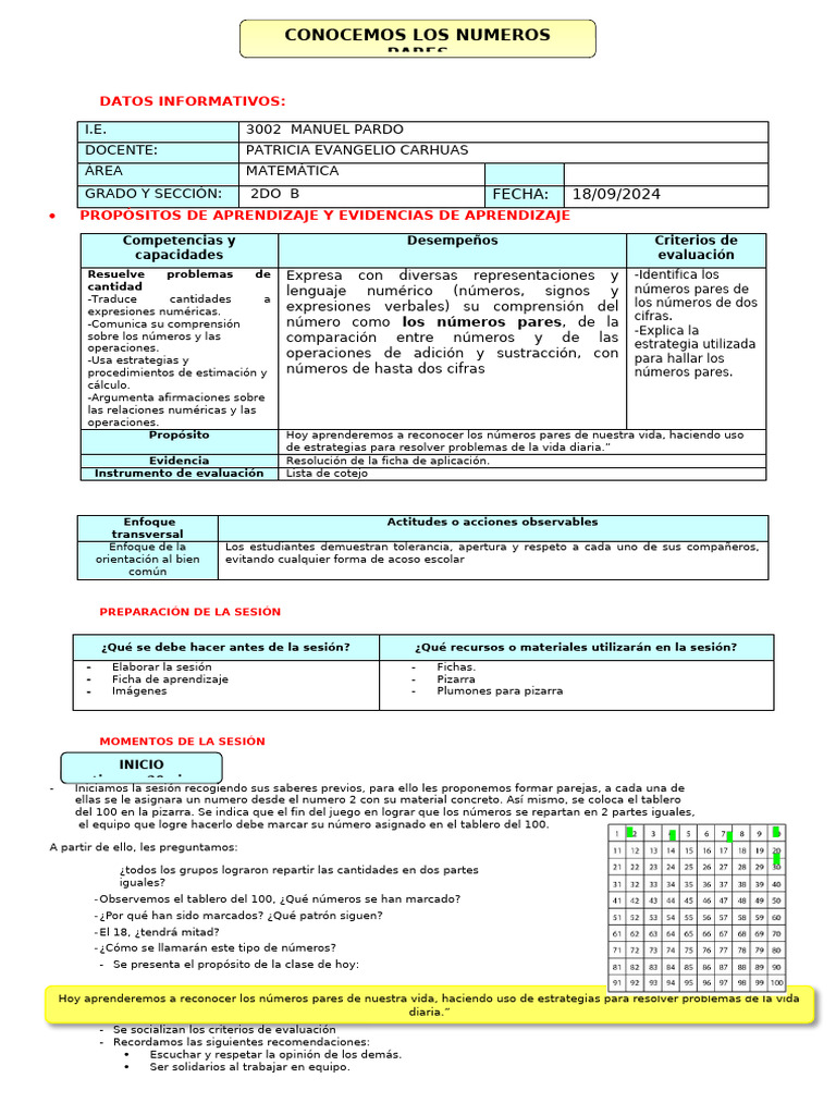 Conocemos Los Numeros Pares-Mat | PDF
