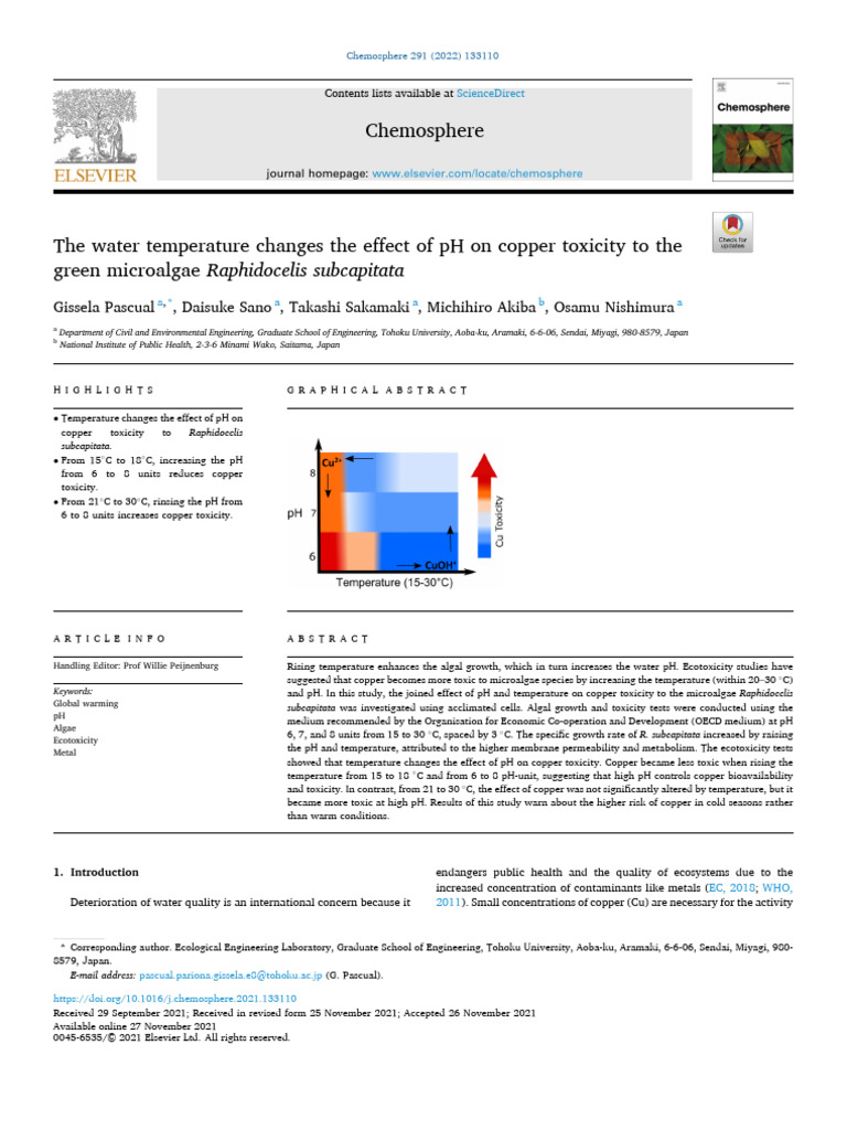 The Water Temperature Changes The Effect of PH On Copper Toxicity To ...