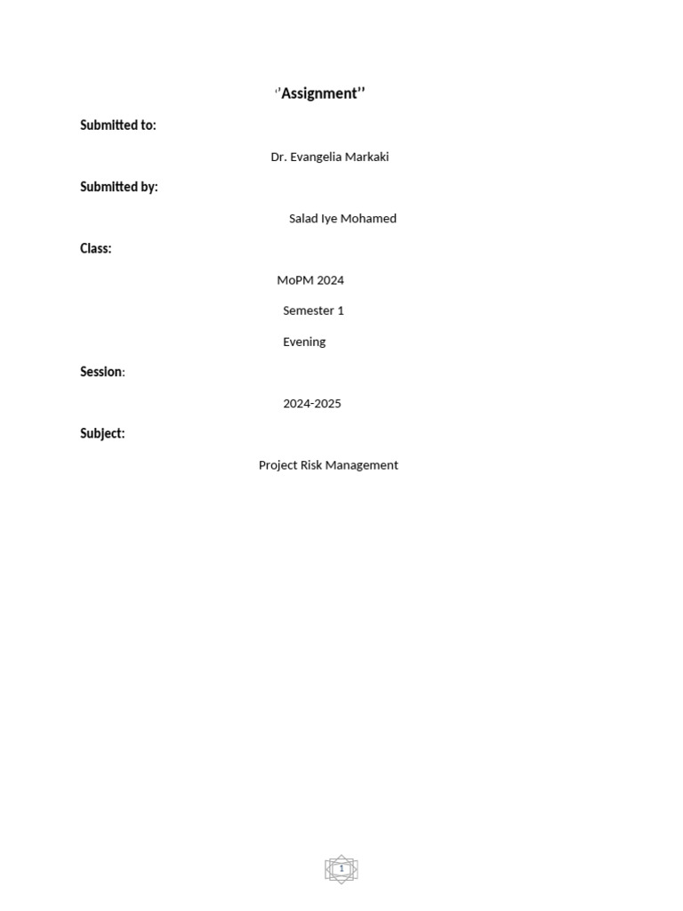 Asignment Project Risk Management | PDF