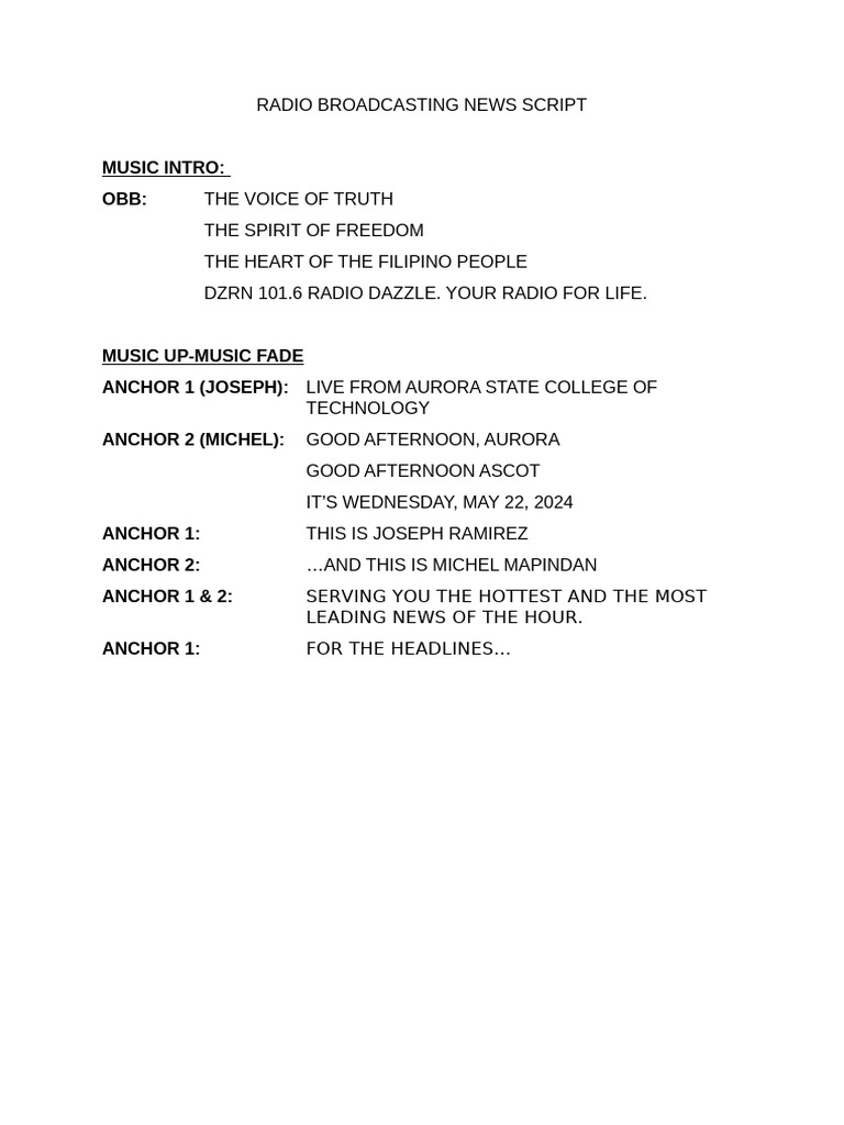 RADIO-BROADCASTING-NEWS-SCRIPT-OUTLINE (2) | PDF