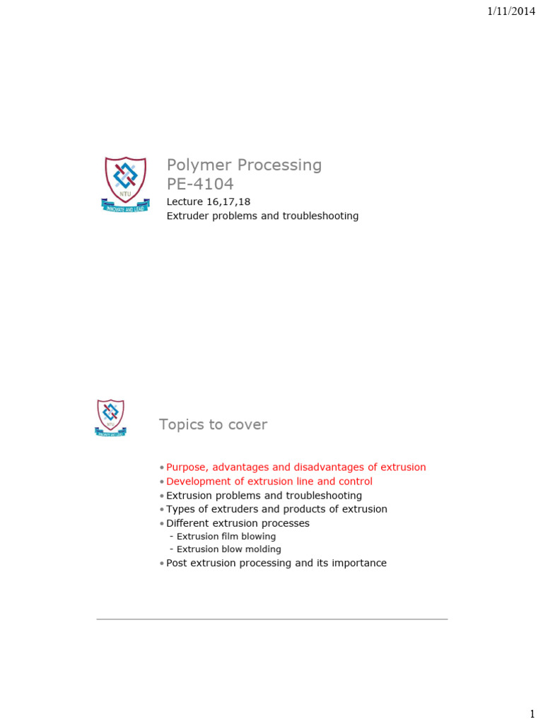 Lecture On Polymer Processing | PDF