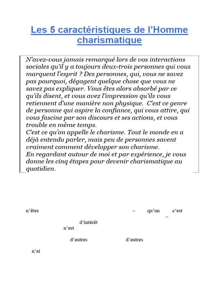 Les 5 Caractéristiques de L'homme Charismatique | PDF
