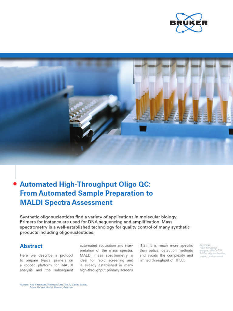 BRUKER-MALDI-TOF-1877861 TN-50 Automated High Throughput Oligo QC Ebook | PDF