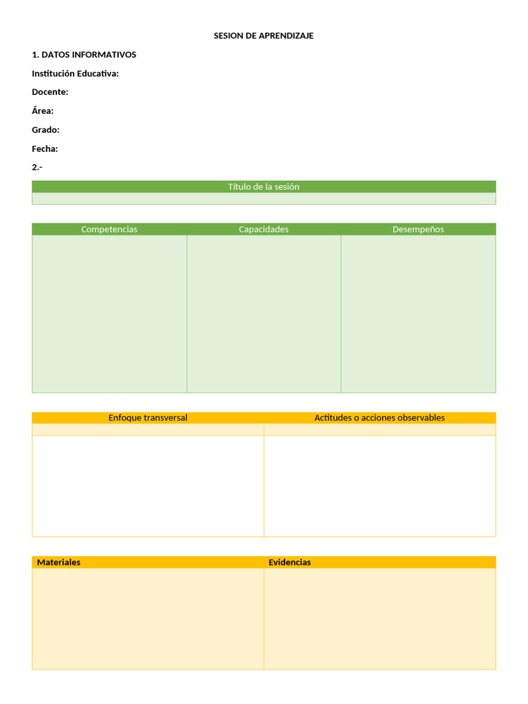 Esquema de Sesion de Aprendizaje | PDF