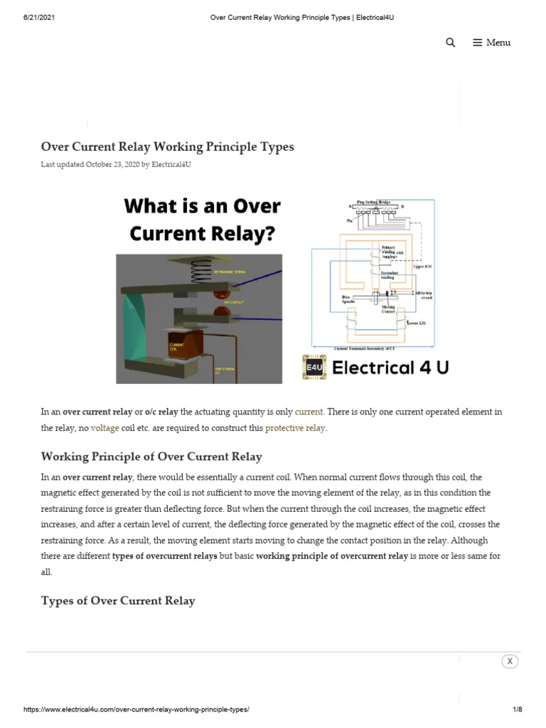 Over Current Relay Working Principle Types - Electrical4U | PDF | Relay ...