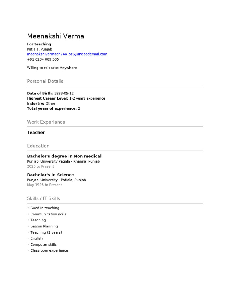 Resume Meenakshi Verma | PDF