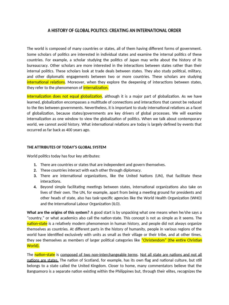 A History of Global Politics - Handout | PDF