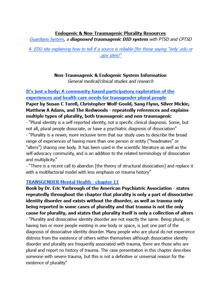 Endogenic Plurality Research - by A Traumagenic System | PDF