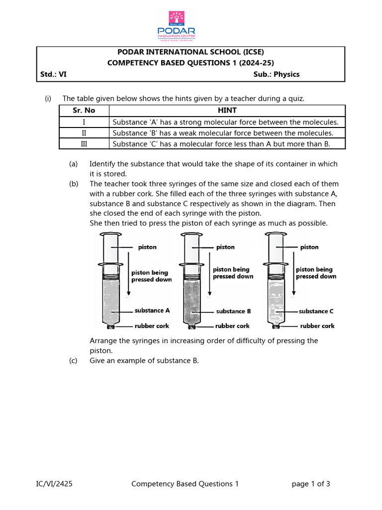 QP Icse Vi Physics Cbq1 | PDF