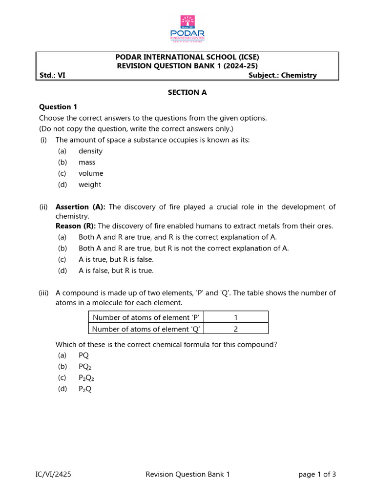 QP Icse Vi Chemistry Rqb1 | PDF