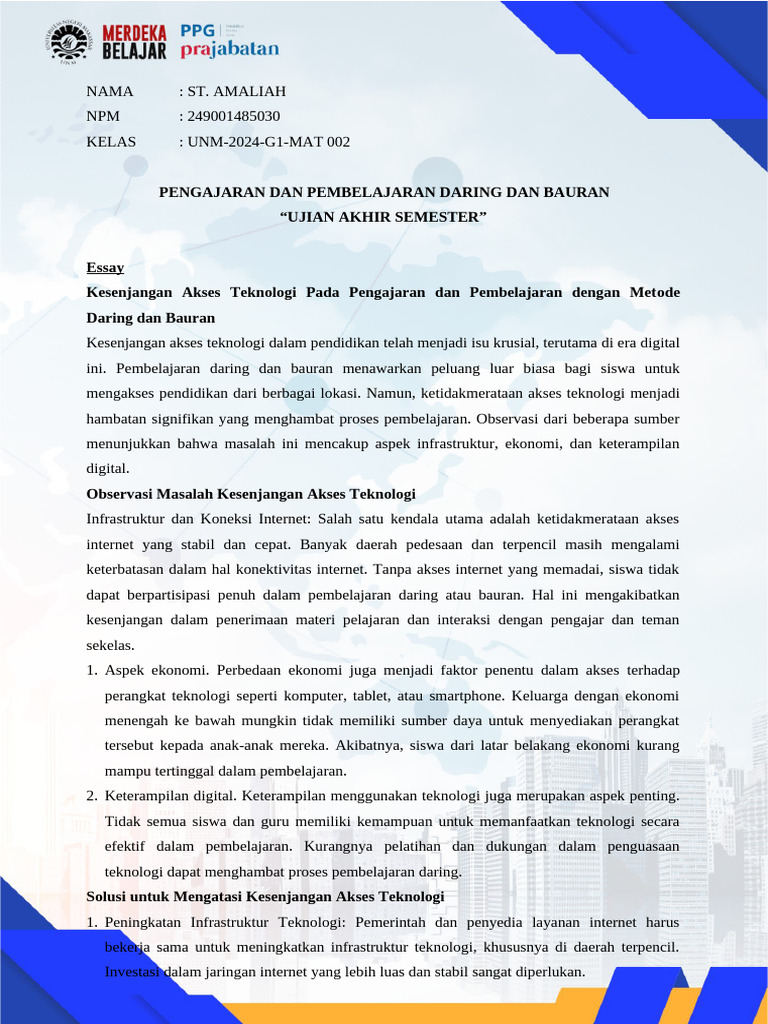 UAS - PPDB - Essay, Refleksi Diri, & Poter - Muhammad Nuraiman | PDF