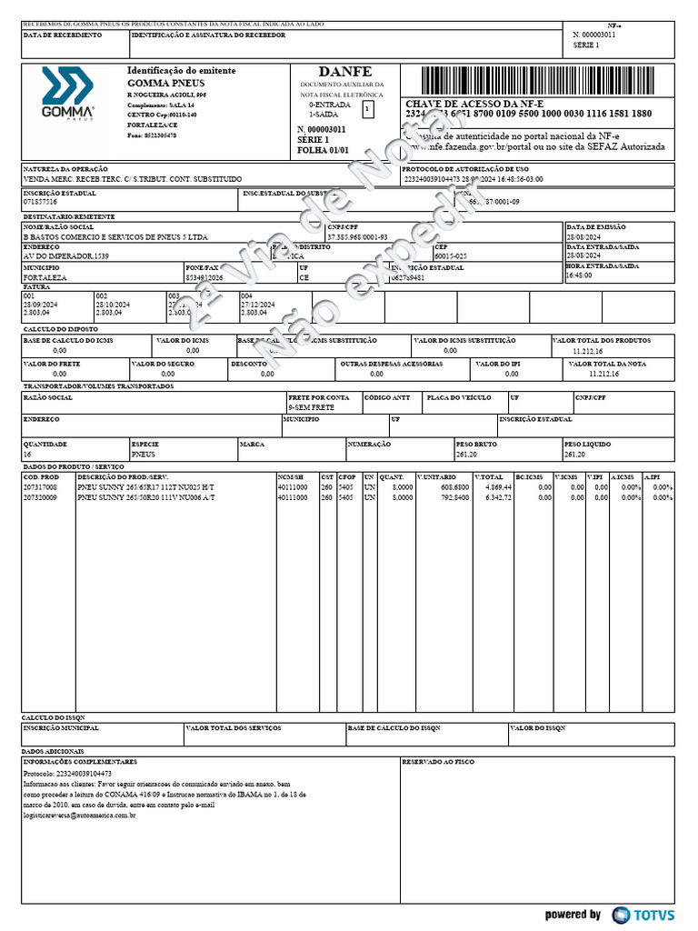 Danfe 000003011 20240828M | PDF