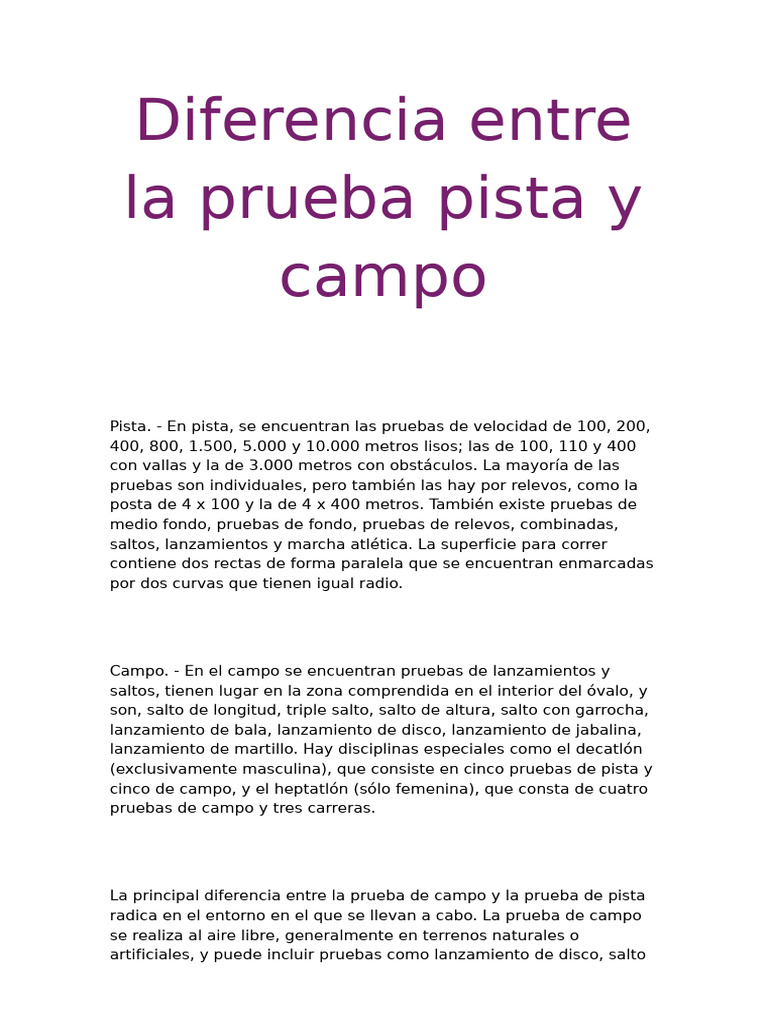 Diferencia Entre La Prueba Pista y Campo | PDF