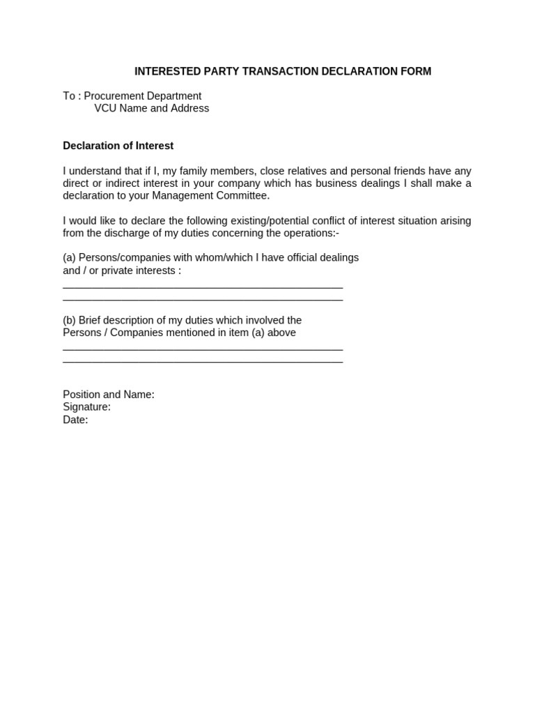 Interested Party Declaration Form | PDF