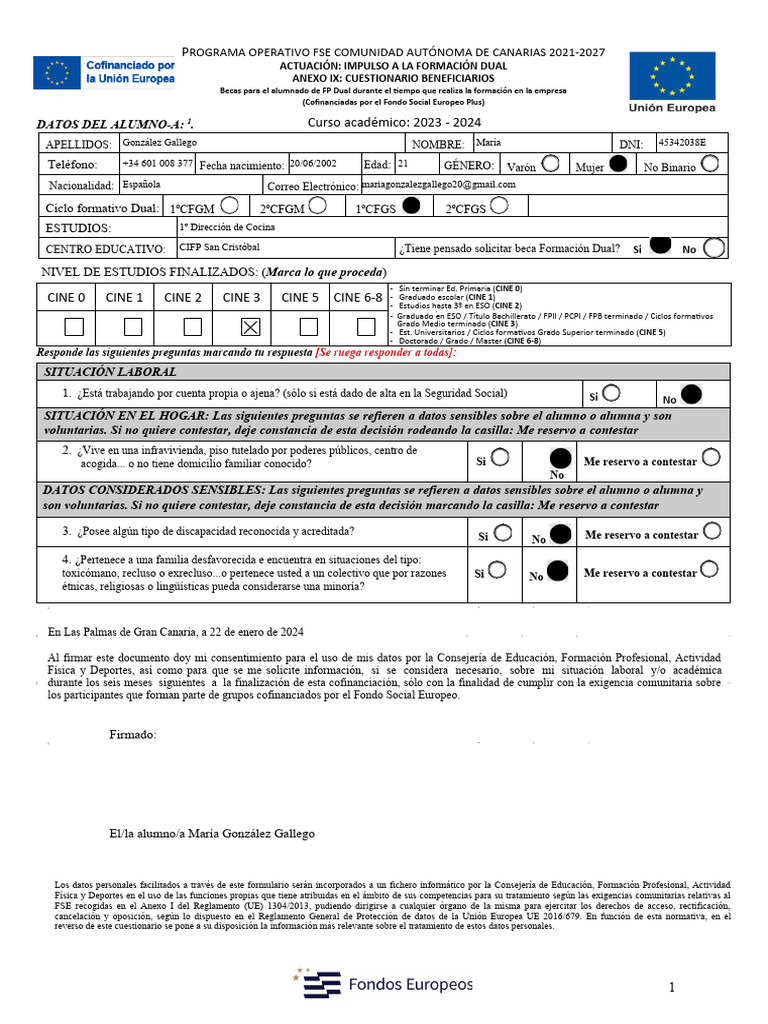 Anexo IX Cuestionario Sociodemografico FSE 23-24 (2) - Signed | PDF