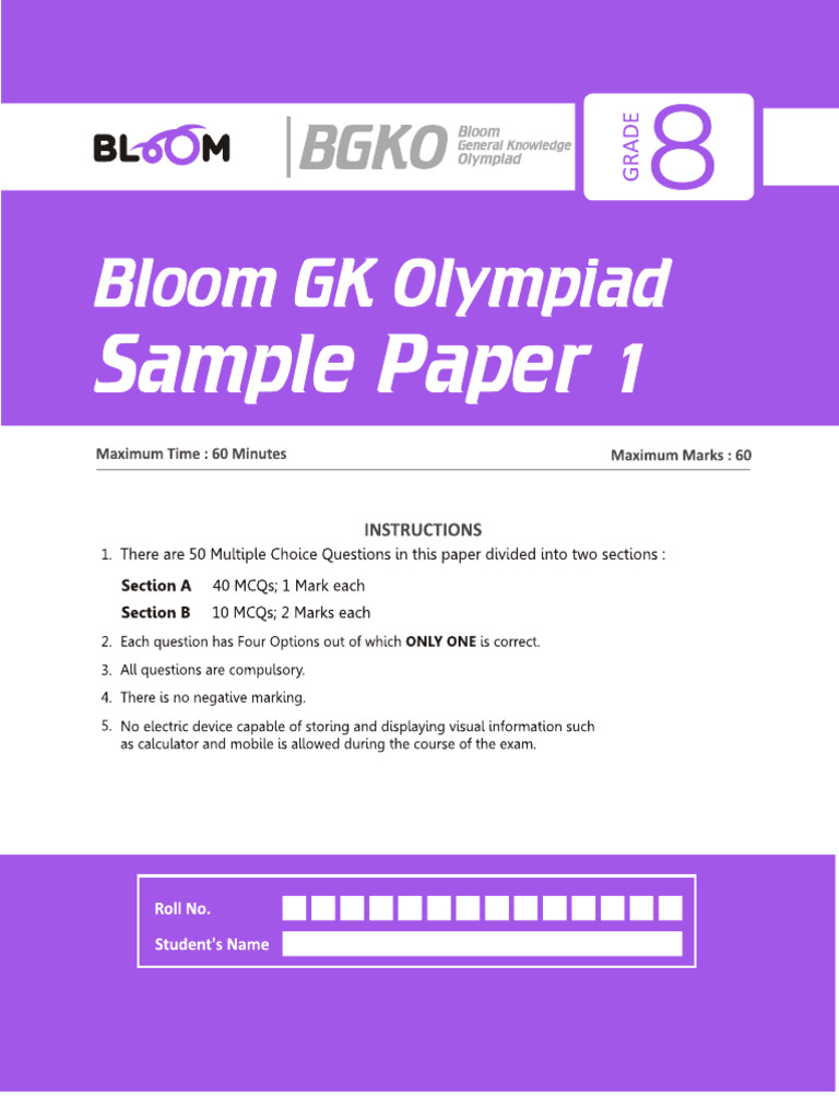 GK Sample Paper 1 Grade 8 | PDF