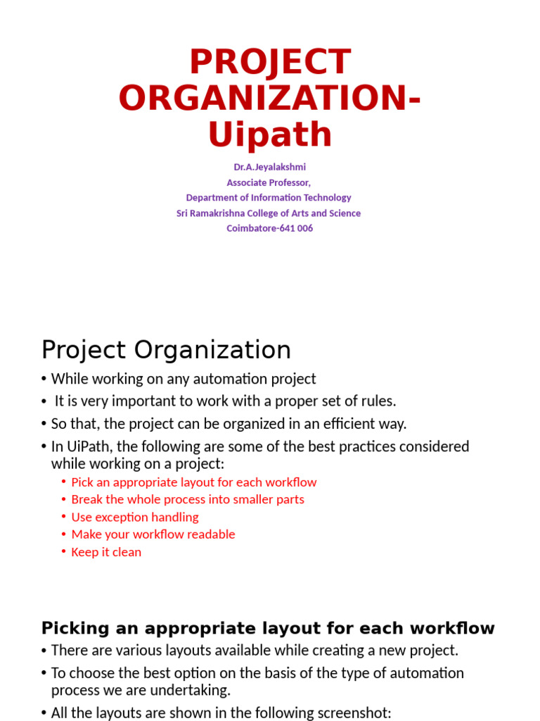 Project Organization Uipath | PDF | Automation | Workflow