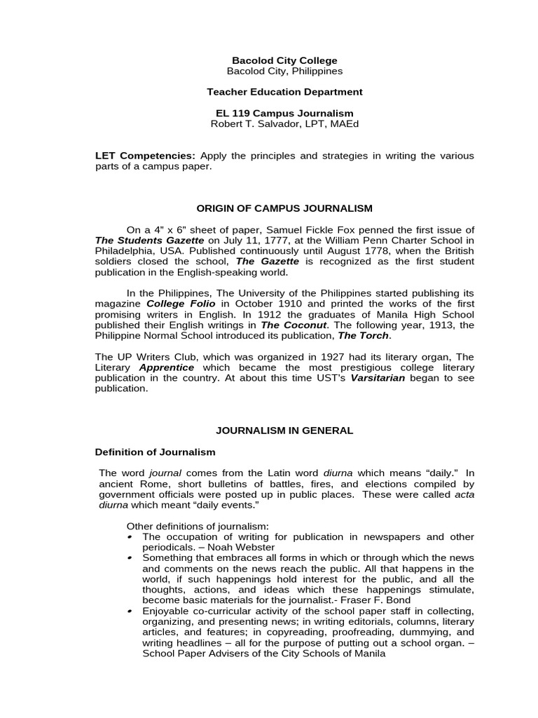 EL 119 Campus Journalism Module | PDF