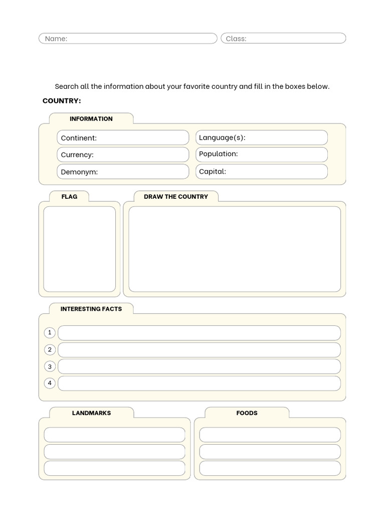 Country Research Worksheet in Orange White Simple Style | PDF